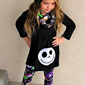 Toddler Baby Girl Halloween Outfit 3PCS Skull Tunic Dress + Leggings + Infinity Scarf Clothes Set (Black, 18-24 Months)