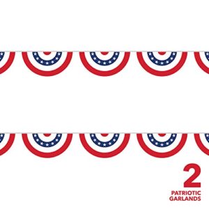 Patriotic Garland Decorations (2 Pack) - American Flag Bunting Banner for 4th of July Party, Veterans Day, Labor Day Holiday and More