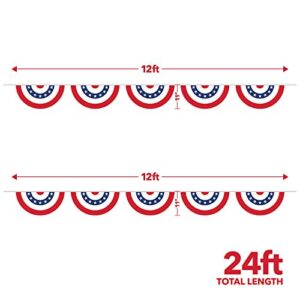 Patriotic Garland Decorations (2 Pack) - American Flag Bunting Banner for 4th of July Party, Veterans Day, Labor Day Holiday and More