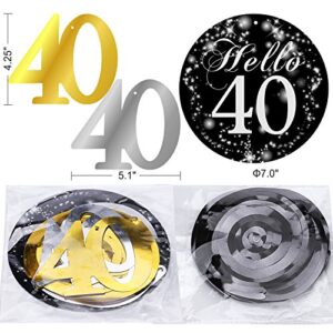 40th Birthday Decorations Kit- Konsait Cheers to 40 Years Banner Swallowtail Bunting Garland Sparkling Celebration 40 Hanging Swirls,Perfect 40 Years Old Party Supplies 40th Anniversary Decorations