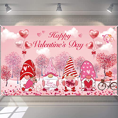 Large Valentine's Day Backdrop Banner, Valentines Wall Gnome Love Heart Tree Backdrop, Happy Valentines Day Banner for Valentine Party Supplies Wedding Propose Marriage Decoration (72.8 * 43.3Inchs).