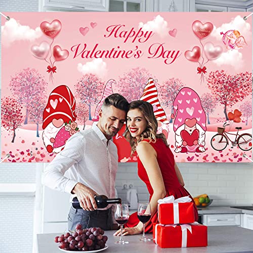 Large Valentine's Day Backdrop Banner, Valentines Wall Gnome Love Heart Tree Backdrop, Happy Valentines Day Banner for Valentine Party Supplies Wedding Propose Marriage Decoration (72.8 * 43.3Inchs).