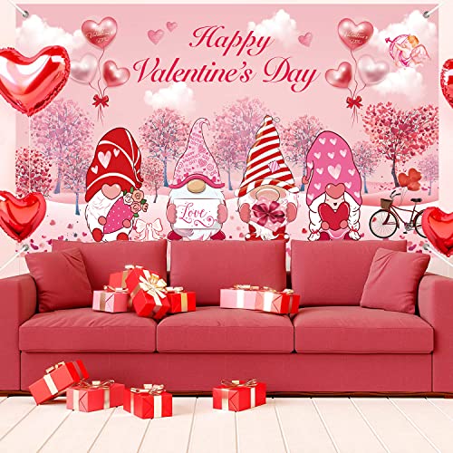 Large Valentine's Day Backdrop Banner, Valentines Wall Gnome Love Heart Tree Backdrop, Happy Valentines Day Banner for Valentine Party Supplies Wedding Propose Marriage Decoration (72.8 * 43.3Inchs).