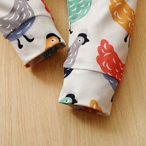 Shan-S Newborn Infant Baby Boys Girls Romper Bodysuit T-Shirt Top+Cartoon Chicken Printed Pants Hat 3PCS Outfits Set Green 3-6 Months