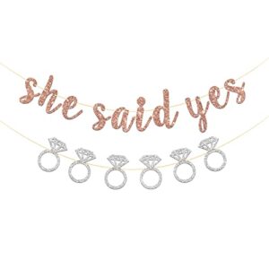 roadsea she said yes banner – engagemenet – bachelorette – wedding party garland supplies – bridal shower party decorations – rose gold glitter