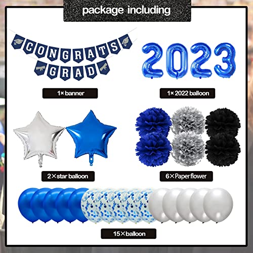 Blue and White Graduation Decorations 2023 Blue Graduation Decorations Class of 2023 Blue Graduation Party Decorations 2023 Congrats Grad Banner for Graduation Party Decorations 2023