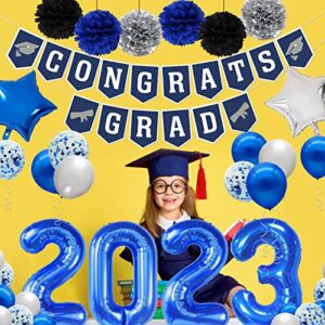 Blue and White Graduation Decorations 2023 Blue Graduation Decorations Class of 2023 Blue Graduation Party Decorations 2023 Congrats Grad Banner for Graduation Party Decorations 2023