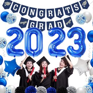 Blue and White Graduation Decorations 2023 Blue Graduation Decorations Class of 2023 Blue Graduation Party Decorations 2023 Congrats Grad Banner for Graduation Party Decorations 2023