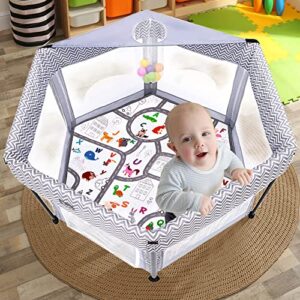 Hexagon Playpen Mat Compatible with Regalo and California Beach Co Playground, Thickened(0.6in) Non Slip Baby Play Mat ABC Super Soft Skin Friendly Baby Floor Crawling Mat(52 * 45in)