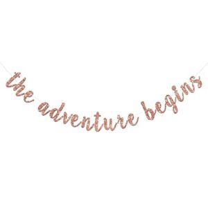 webenison the adventure begins banner for bridal shower, baby shower, engagement, job change, farewell, graduation party decorations rose gold glitter retirement banner