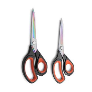 livingo 2 pack premium tailor scissors heavy duty multi-purpose titanium coating forged stainless steel sewing fabric leather dressmaking comfort grip shears professional crafting (8.5+9.5inch)