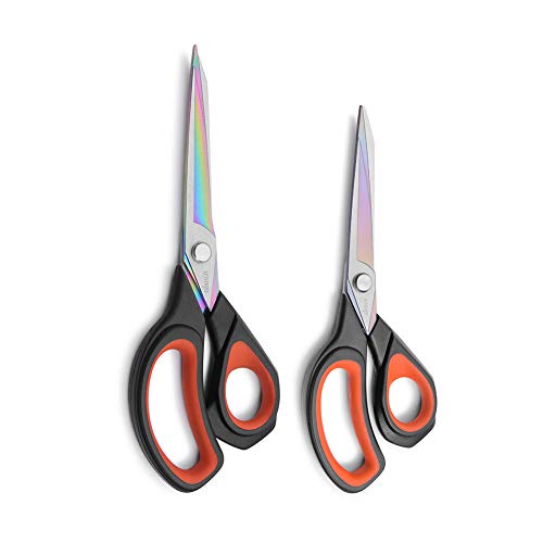 LIVINGO 2 Pack Premium Tailor Scissors Heavy Duty Multi-Purpose Titanium Coating Forged Stainless Steel Sewing Fabric Leather Dressmaking Comfort Grip Shears Professional Crafting (8.5+9.5INCH)