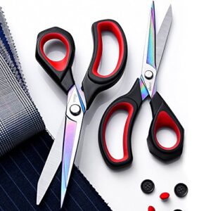 LIVINGO 2 Pack Premium Tailor Scissors Heavy Duty Multi-Purpose Titanium Coating Forged Stainless Steel Sewing Fabric Leather Dressmaking Comfort Grip Shears Professional Crafting (8.5+9.5INCH)