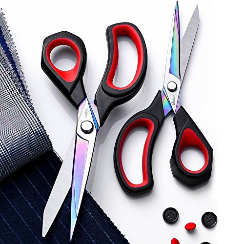 LIVINGO 2 Pack Premium Tailor Scissors Heavy Duty Multi-Purpose Titanium Coating Forged Stainless Steel Sewing Fabric Leather Dressmaking Comfort Grip Shears Professional Crafting (8.5+9.5INCH)