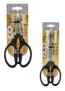 tim holtz micro-serrated titanium shears & snips scissor set, 9.5 double beveled titanium shears & 7.5 titanium snips