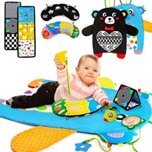 teytoy 3-in-1 tummy time mat & pillow & mirror black and white high contrast tummy time toys with 3 teethers for newborn infant baby toys 0 3 6 9 12 months easter gifts