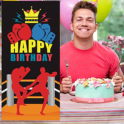 Boxing Happy Birthday Banner Backdrop Background Photo Booth Props Kit Boxing Match Sports Wrestle Fitness Boxing Glove Theme Decor for Home Gym Boy Man 1st Birthday Party Favors Supplies Decorations