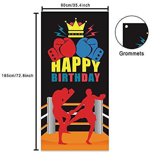 Boxing Happy Birthday Banner Backdrop Background Photo Booth Props Kit Boxing Match Sports Wrestle Fitness Boxing Glove Theme Decor for Home Gym Boy Man 1st Birthday Party Favors Supplies Decorations