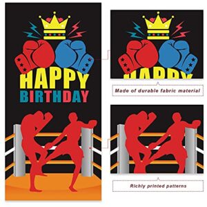 Boxing Happy Birthday Banner Backdrop Background Photo Booth Props Kit Boxing Match Sports Wrestle Fitness Boxing Glove Theme Decor for Home Gym Boy Man 1st Birthday Party Favors Supplies Decorations