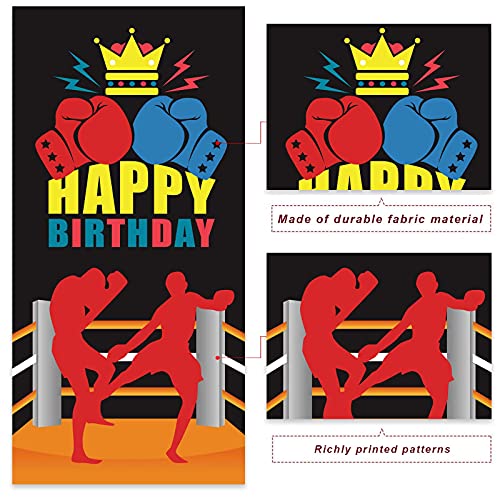 Boxing Happy Birthday Banner Backdrop Background Photo Booth Props Kit Boxing Match Sports Wrestle Fitness Boxing Glove Theme Decor for Home Gym Boy Man 1st Birthday Party Favors Supplies Decorations