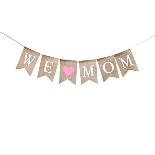 Rustic We Love Mom Burlap Garland Banner Mother's Day Decorations Mothers Day Bunting Banner Sign for Classroom,Office,Home,Mothers Day Party,Mother Birthday Party Decorations