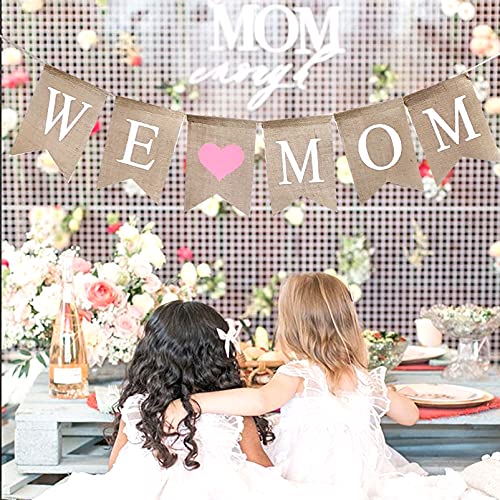 Rustic We Love Mom Burlap Garland Banner Mother's Day Decorations Mothers Day Bunting Banner Sign for Classroom,Office,Home,Mothers Day Party,Mother Birthday Party Decorations