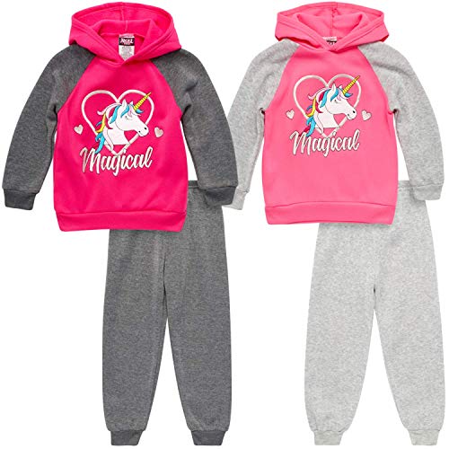 Angel Face Toddler Girls' Sweatsuit Set - Fleece Pullover Hoodie and Jogger Sweatpants Set (4 Piece), Size 2T, Magical Unicorn