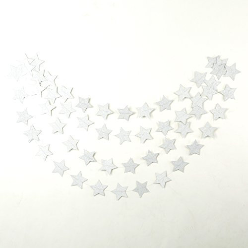 MOWO Paper Garland Twinkle Star Silver Glitter 3'' Circle Decoration 2pc 20 feet in Total