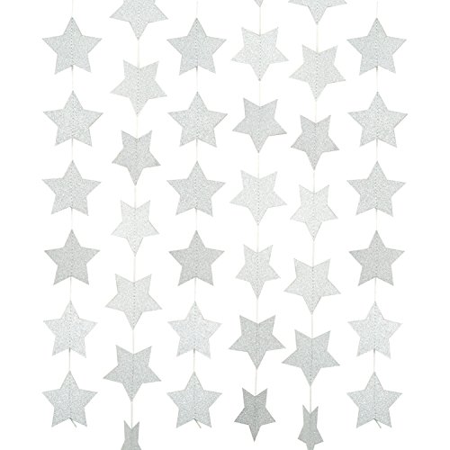 MOWO Paper Garland Twinkle Star Silver Glitter 3'' Circle Decoration 2pc 20 feet in Total