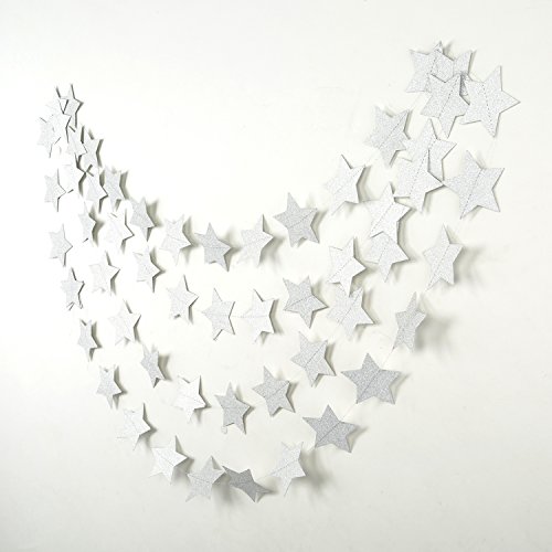 MOWO Paper Garland Twinkle Star Silver Glitter 3'' Circle Decoration 2pc 20 feet in Total