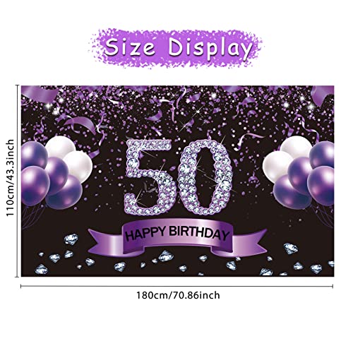 Trgowaul Happy 50th Birthday Decorations for her, Purple Happy 50 Birthday Backdrop Banner for Women, 50 Years Old Bday Party Supplies Photography Background Birthday Sign Poster Decor Gift for Girls