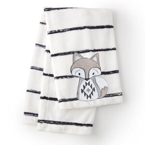 levtex baby – bailey plush blanket – appliqued and embroidered fox on striped plush – charcoal, taupe, white – nursery accessories – blanket size: 30 x 40 in.