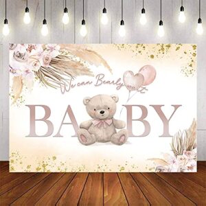 aumeko boho bear baby shower backdrop bohemian pampas grass pink bear baby shower background we can bearly wait couples co-ed shower banner decoration supplies for girls