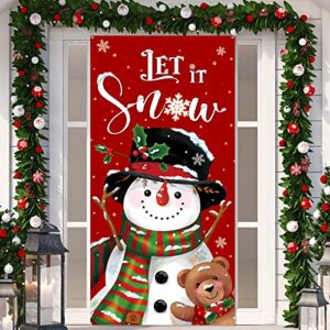 christmas snowman door cover red christmas welcome door decoration backdrop let it snow front door hanging banner backdrop for xmas holiday party supplies home indoor outdoor door decor, 71 x 35 inch