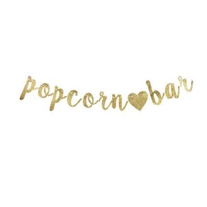 popcorn bar banner, popcorn themed kids birthday party decorations gold gliter paper sign