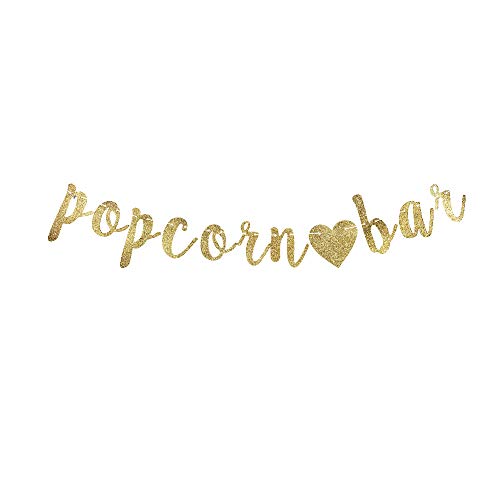 Popcorn Bar Banner, Popcorn Themed Kids Birthday Party Decorations Gold Gliter Paper Sign