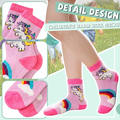 Children's Wool Socks Boys Girls Warm Winter Thick Cozy Thermal Heavy Boot Crew Socks For Kids Toddlers 6 Pairs(Unicorn,4-7 Years)