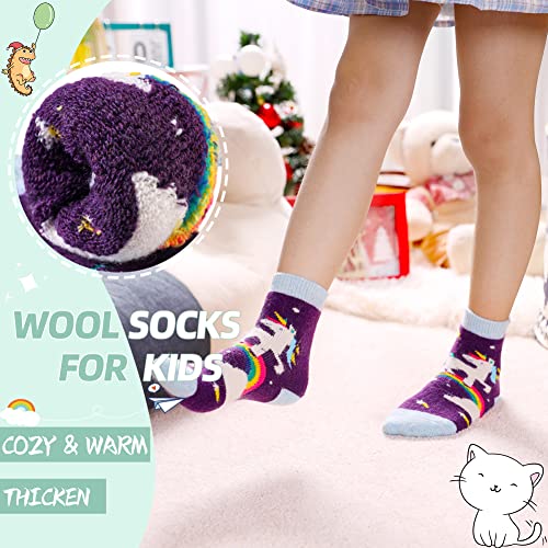 Children's Wool Socks Boys Girls Warm Winter Thick Cozy Thermal Heavy Boot Crew Socks For Kids Toddlers 6 Pairs(Unicorn,4-7 Years)