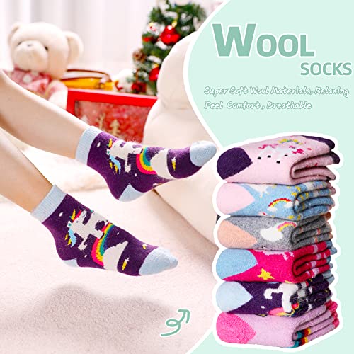 Children's Wool Socks Boys Girls Warm Winter Thick Cozy Thermal Heavy Boot Crew Socks For Kids Toddlers 6 Pairs(Unicorn,4-7 Years)