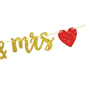 Aonbon Gold Glitter Future Mr & Mrs Banner, Wedding Banner, Wedding/Engagement/Bridal Shower Party Decoratoions