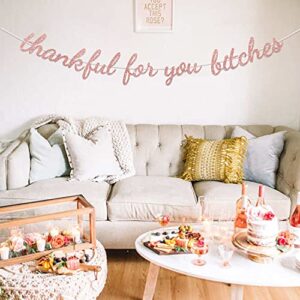 MATTTIME Thankful For You Banner Rose Gold Glitter Garland Friendsgiving Thanksgiving Decoration Fall Humor Funny Party Ideas