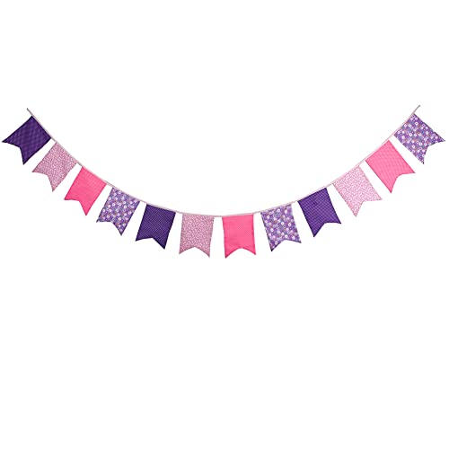 12pcs Pennant Banners, Swallowtail Bunting Flag Pink purple cotton fishtail Triangle Flags, Garland for Home Festivals Nursery Outdoor Hanging Decoration.