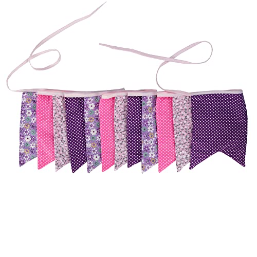 12pcs Pennant Banners, Swallowtail Bunting Flag Pink purple cotton fishtail Triangle Flags, Garland for Home Festivals Nursery Outdoor Hanging Decoration.