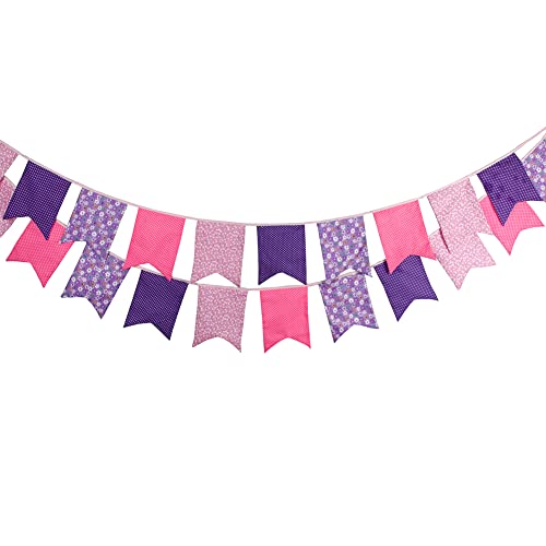 12pcs Pennant Banners, Swallowtail Bunting Flag Pink purple cotton fishtail Triangle Flags, Garland for Home Festivals Nursery Outdoor Hanging Decoration.