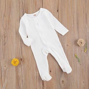 Goelsakurara Newborn Baby Boy Girl Romper Bodysuit Long Sleeve Footie Onesie Jumpsuit Ribbed Fall Winter Clothes Outfit (C-Zipper White,0-3 Months)