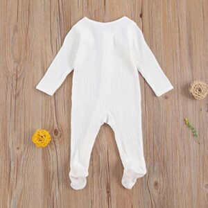 Goelsakurara Newborn Baby Boy Girl Romper Bodysuit Long Sleeve Footie Onesie Jumpsuit Ribbed Fall Winter Clothes Outfit (C-Zipper White,0-3 Months)