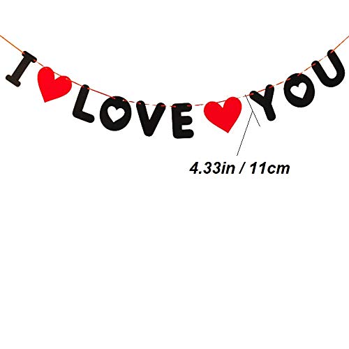 5 Pack Felt Heart Garland Banner, Love You Banner, Valentines Day Banner Decor - Valentines Decorations - Anniversary, Wedding, Birthday Party Decorations (A)