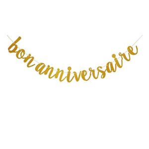 bon anniversaire banner, happy birthday party sign decors, gold glitter birthday party supplies