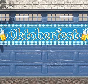 Nepnuser Oktoberfest Fence Banner for German October Fest Themed Party Decoration Blue Bavarian Flag Check Hanging Banners for Beer Party Supply