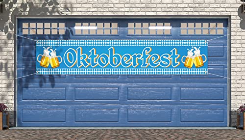 Nepnuser Oktoberfest Fence Banner for German October Fest Themed Party Decoration Blue Bavarian Flag Check Hanging Banners for Beer Party Supply